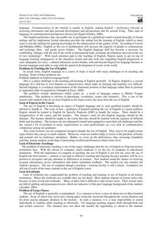 Challenges in the teaching of use of english in nigerian tertiary institutions in a globalising ...