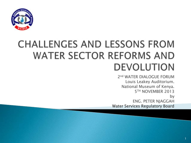Challenges & Lessons from water sector reforms and devolution | PPT