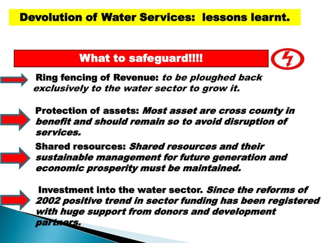 Challenges & Lessons from water sector reforms and devolution | PPT