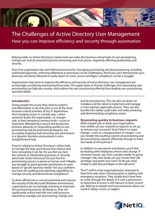 Challenges of Active Directory User Management | PDF