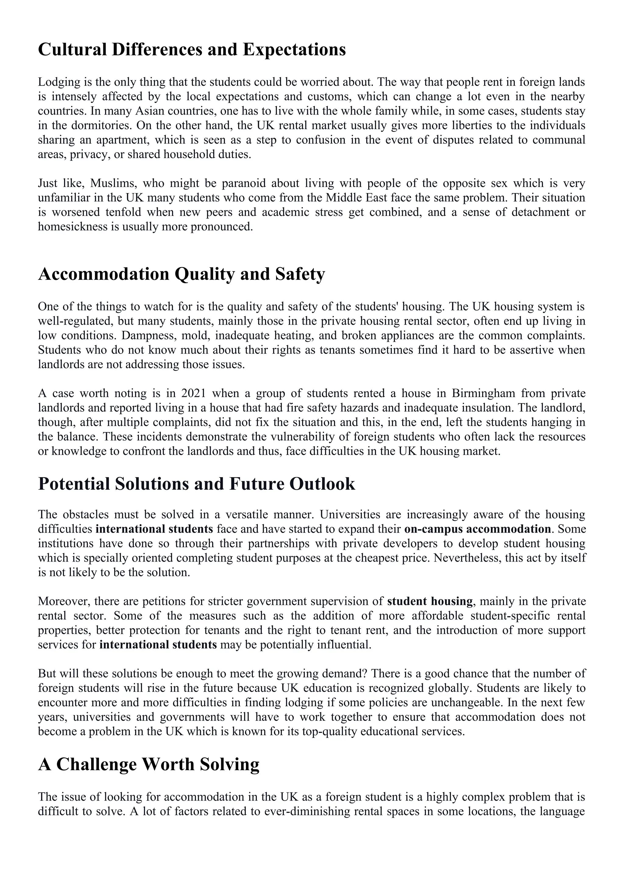 Challenges of Finding Accommodation for Internatio | DOCX