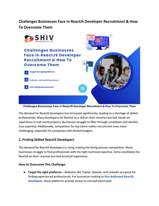 Hiring ReactJS Developers: Common Challenges & Solutions | PDF