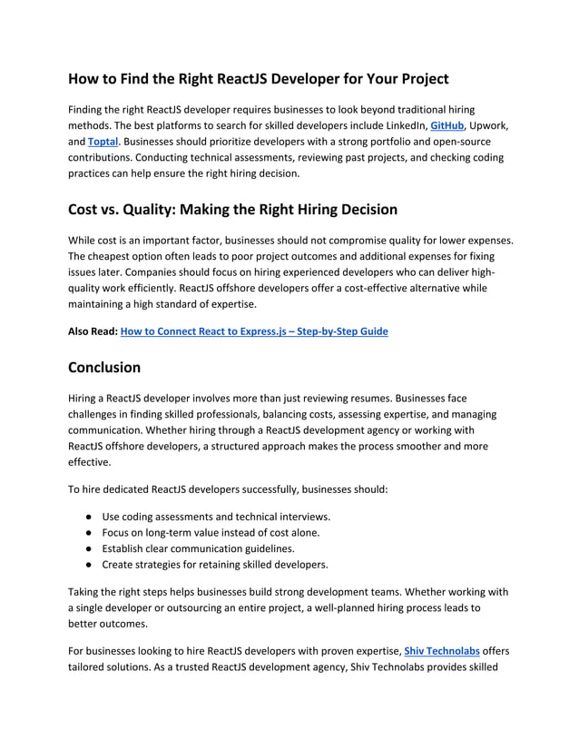 Hiring ReactJS Developers: Common Challenges & Solutions | PDF