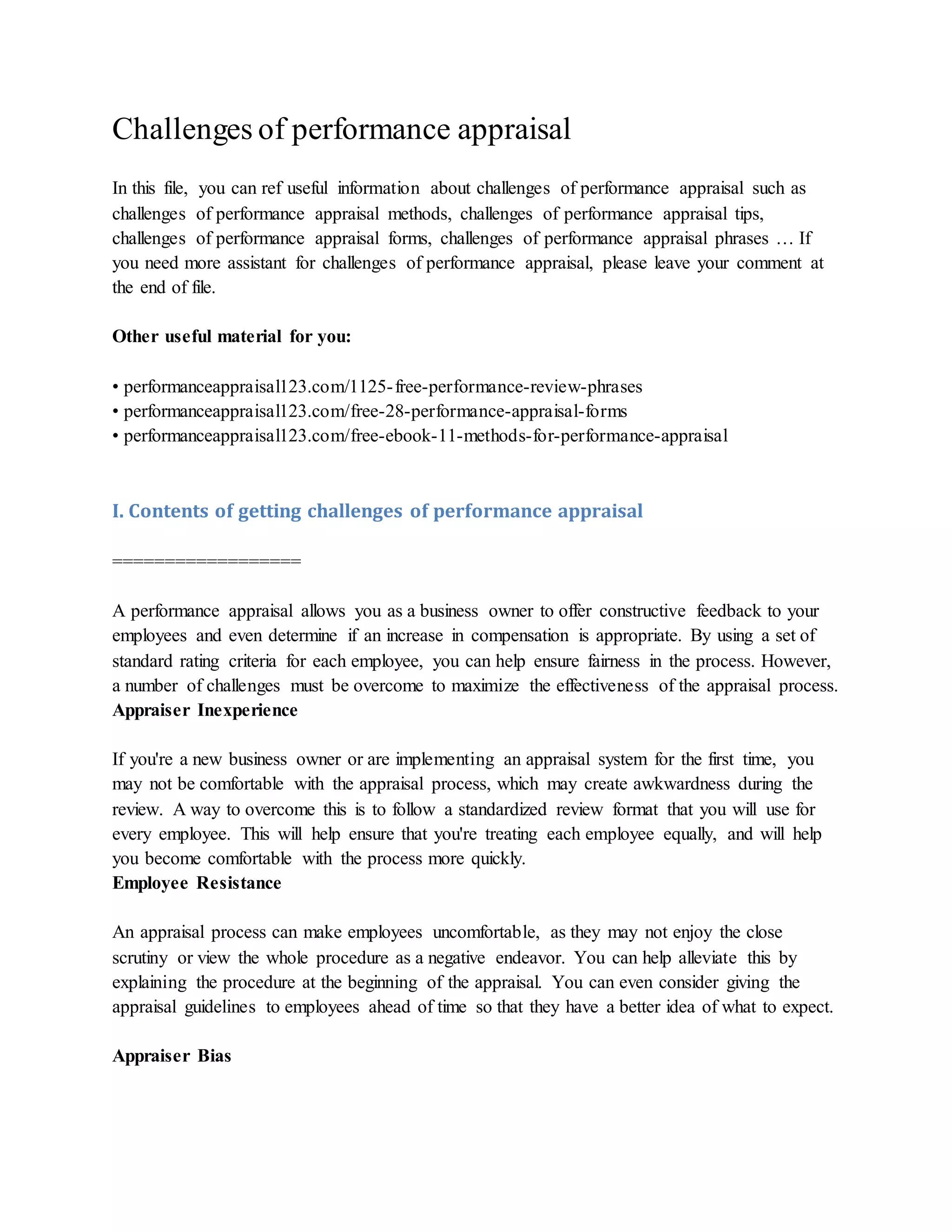 Challenges of performance appraisal | DOCX