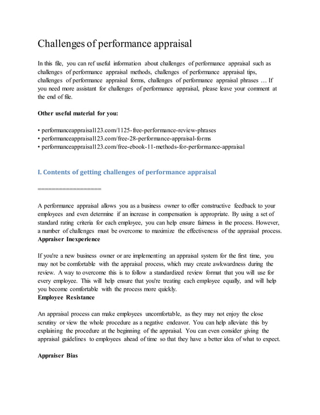 Challenges of performance appraisal | DOCX