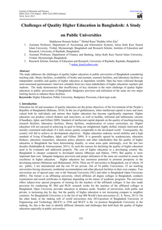 Challenges of quality higher education in bangladesh a study on public ...