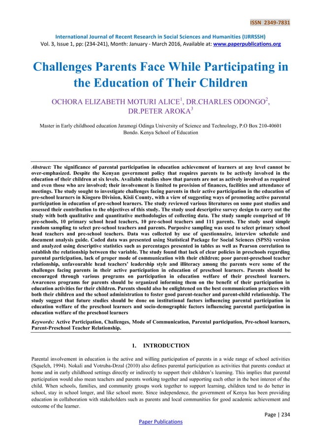 Challenges Parents Face While Participating in the Education of Their ...