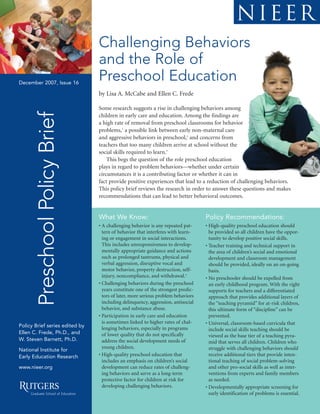 Challenging behaviors and the role of preschool education | PDF ...