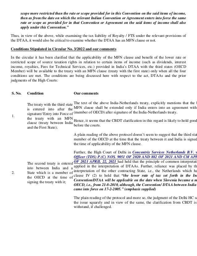 Challenging CBDT’s MFN Clause Circular No. 3 of 2022 dated 03.02.2022