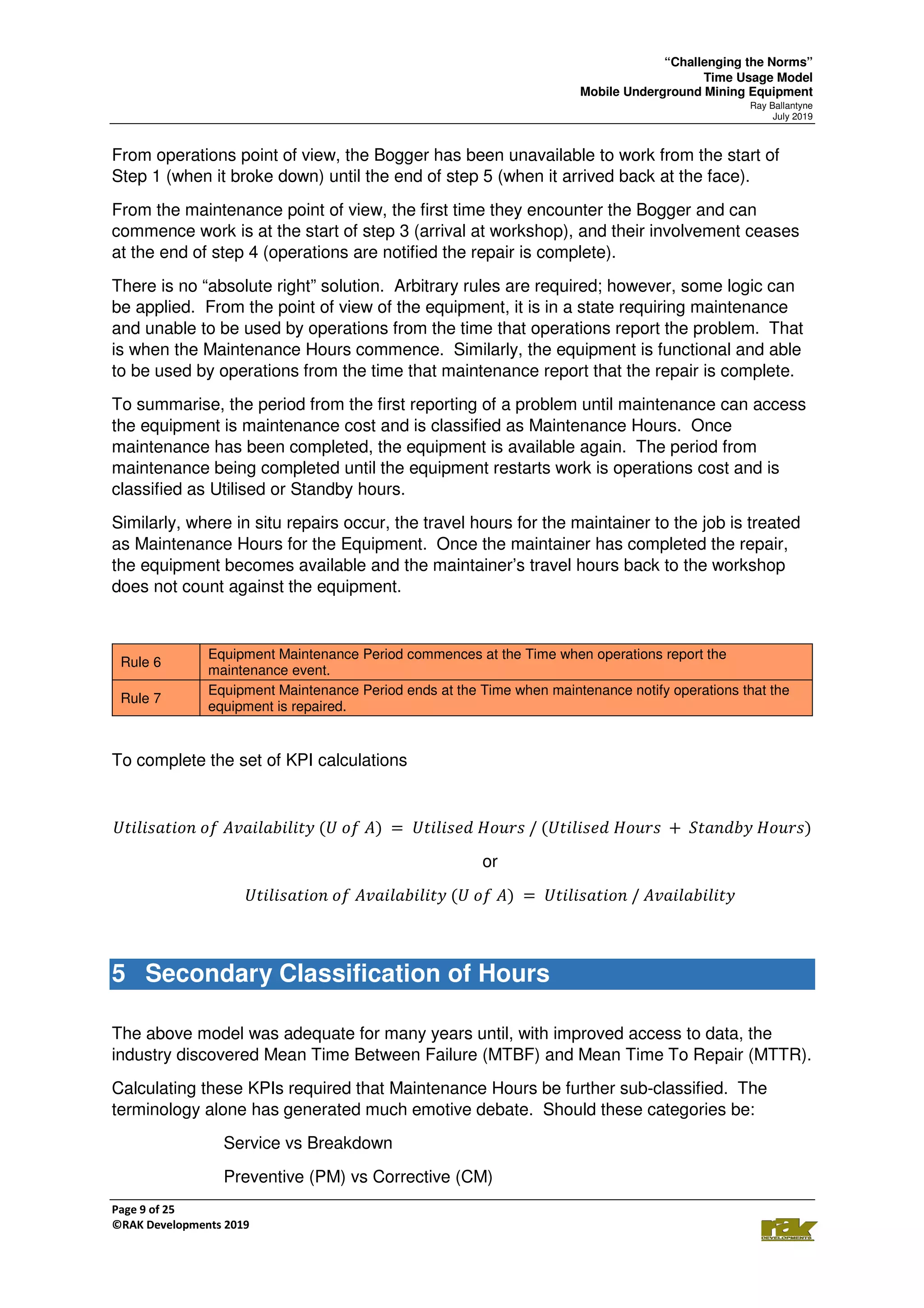 Challenging the Norms - Time Usage Model for Mobile Underground Mining Equipment | PDF