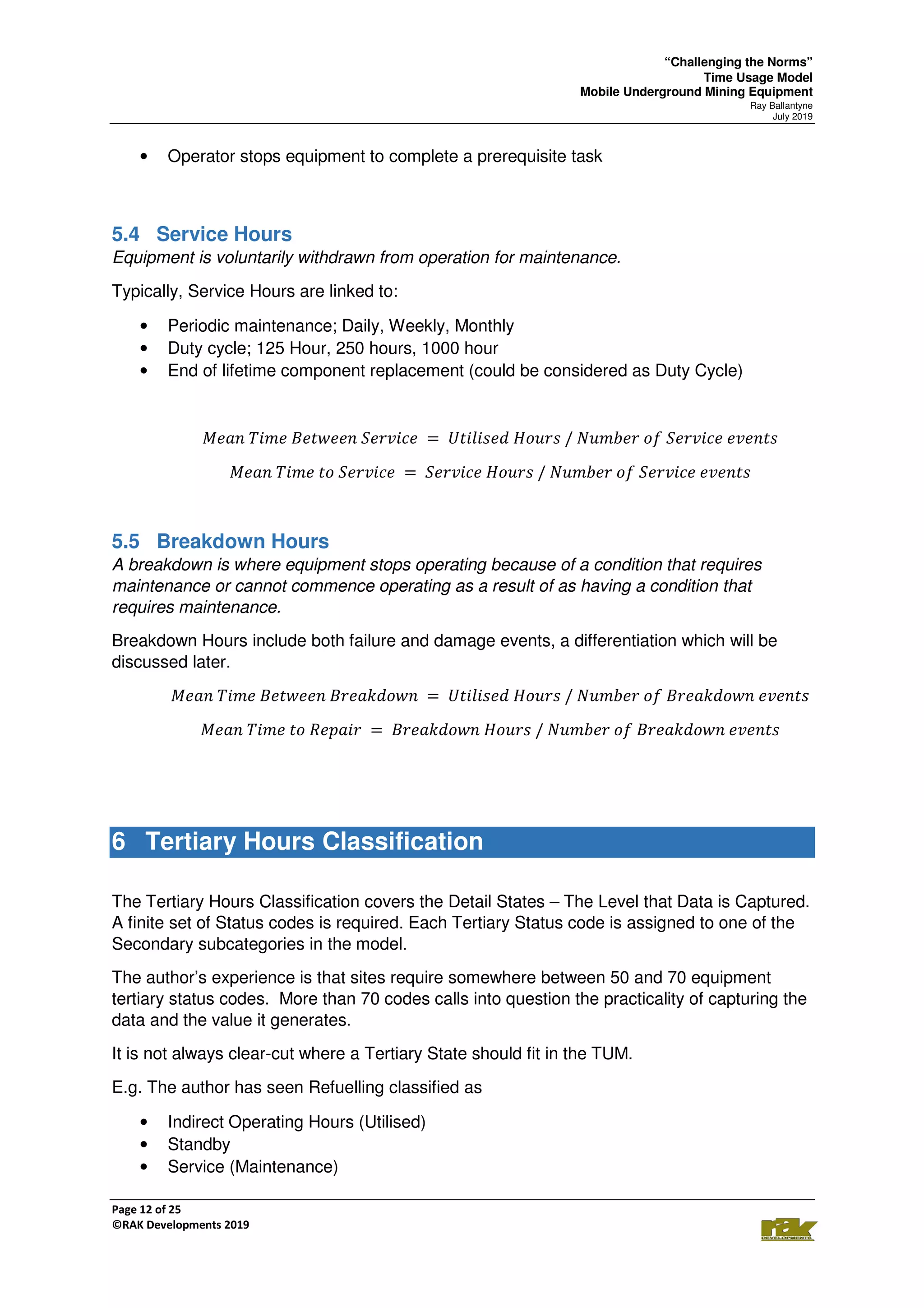 Challenging the Norms - Time Usage Model for Mobile Underground Mining Equipment | PDF