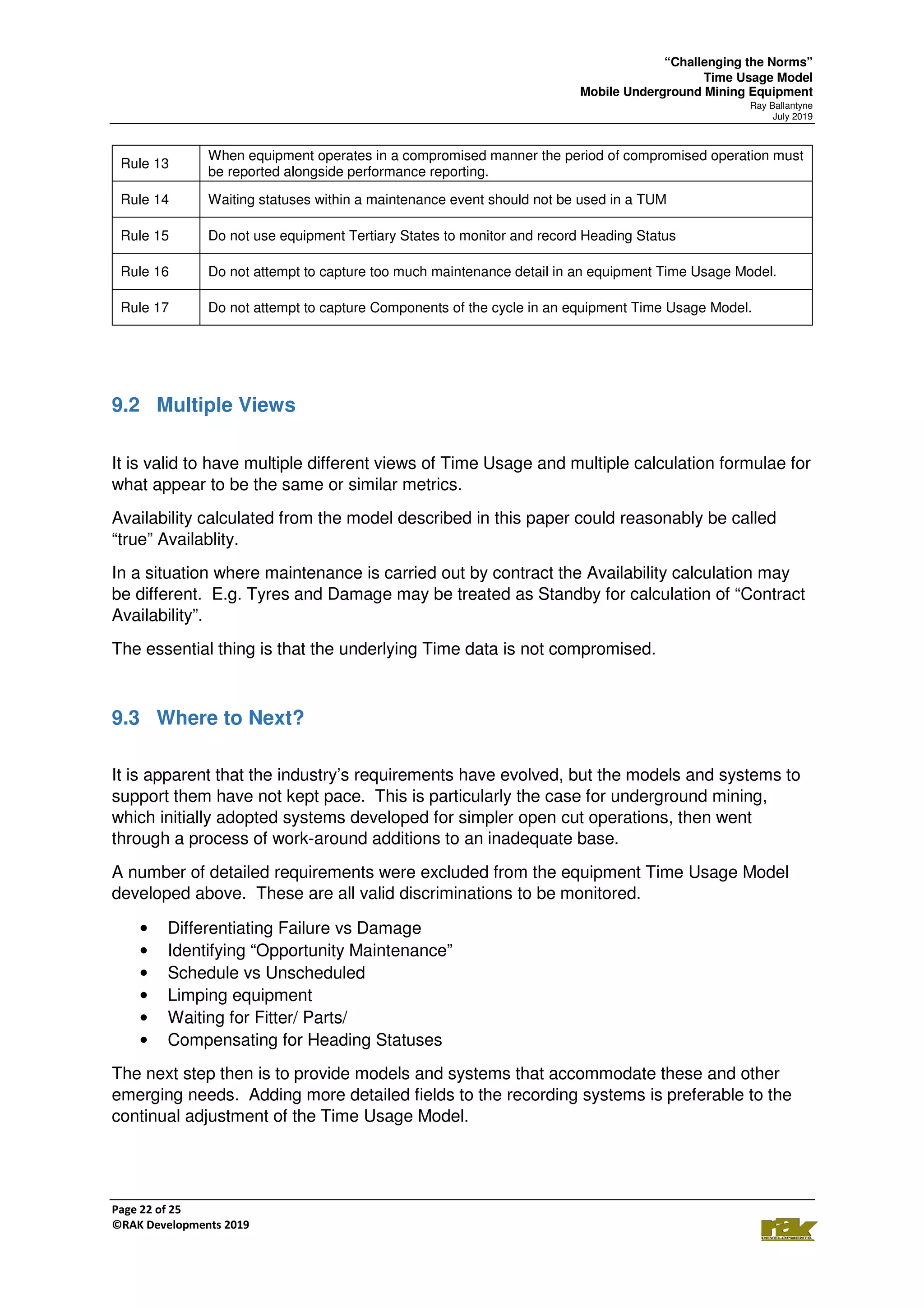 Challenging the Norms - Time Usage Model for Mobile Underground Mining ...