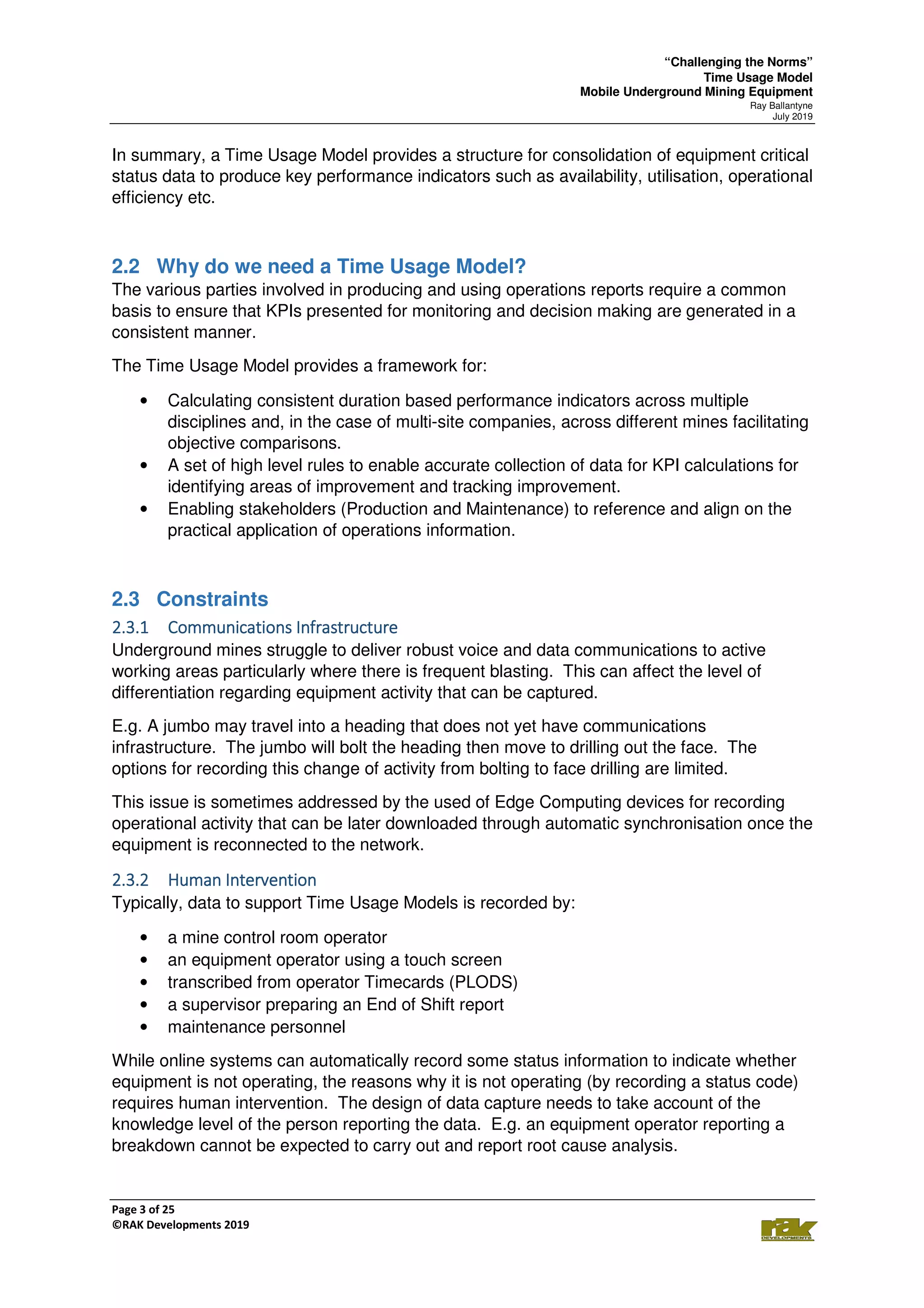 Challenging the Norms - Time Usage Model for Mobile Underground Mining Equipment | PDF