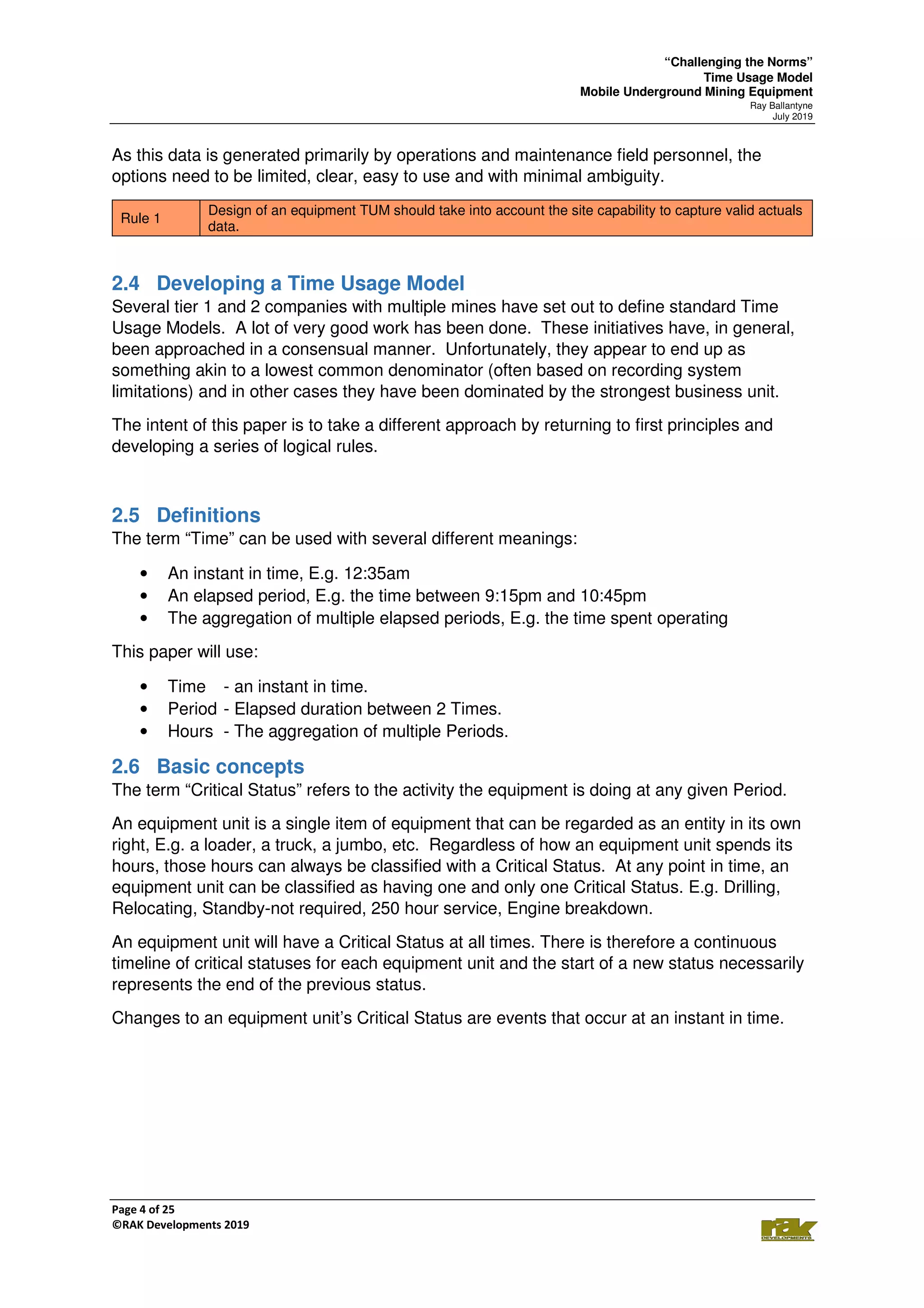 Challenging the Norms - Time Usage Model for Mobile Underground Mining Equipment | PDF
