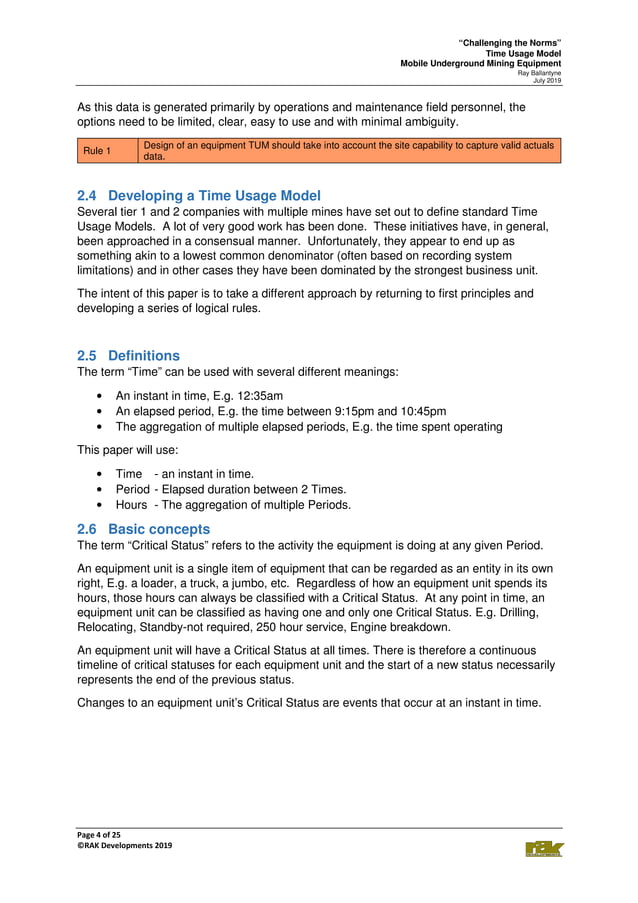 Challenging the Norms - Time Usage Model for Mobile Underground Mining Equipment | PDF