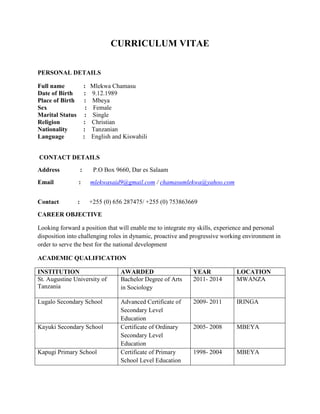 MLEKWA CHAMASU, CURRICULUM VITAE | PDF