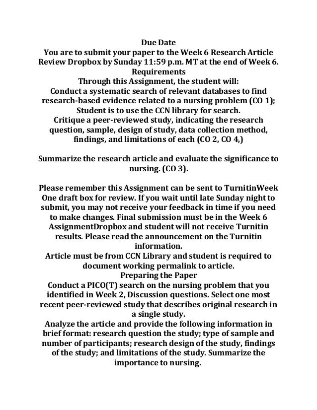 Chamberlain college-of-nursing nr 439 week 6 assignment research article review guidelines ...