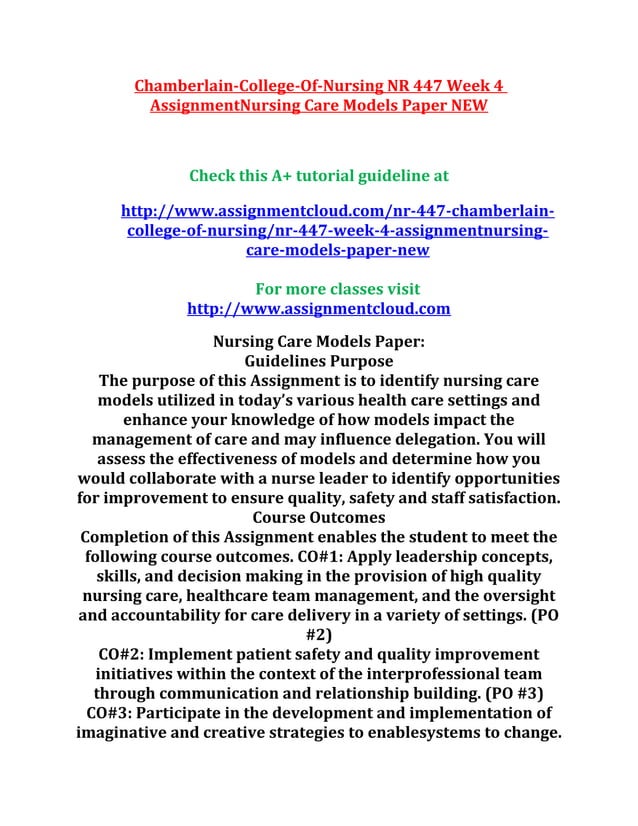 Chamberlain college-of-nursing nr 447 week 4 assignment nursing care ...