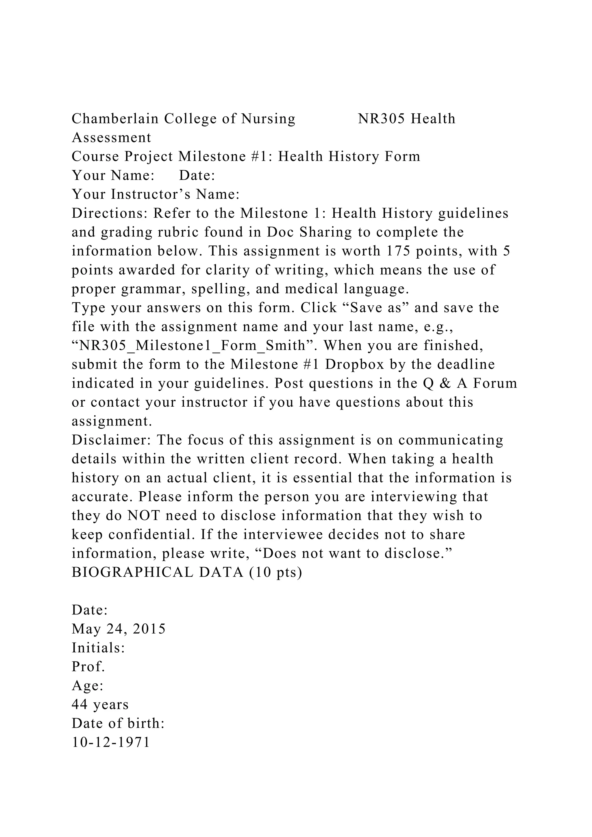 Chamberlain College of NursingNR305 Health Assessment Course P.docx