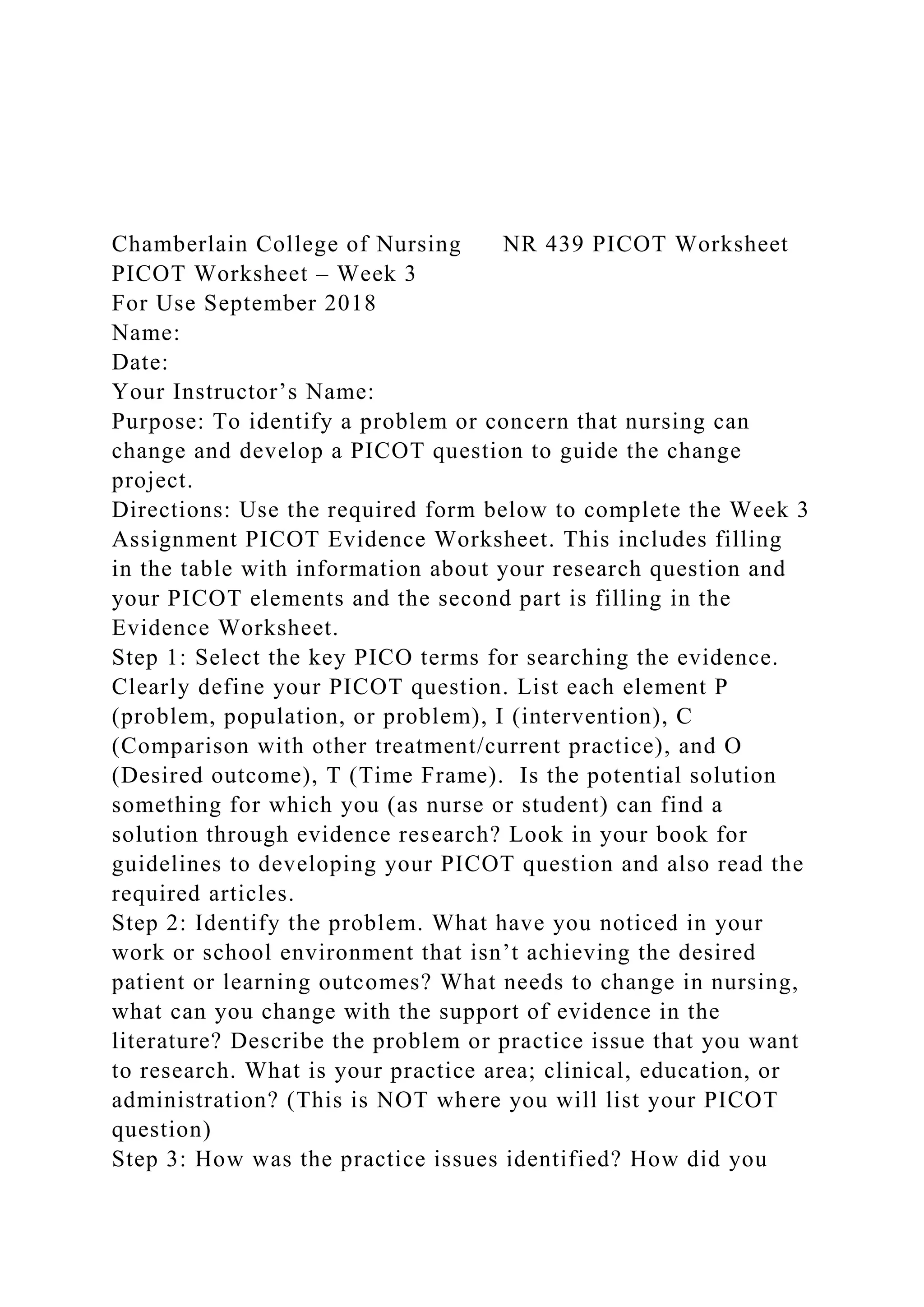 Chamberlain College of Nursing NR 439 PICOT WorksheetPICOT .docx