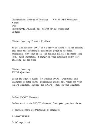 Chamberlain College of Nursing NR439 PPE WorksheetNameDate | DOCX