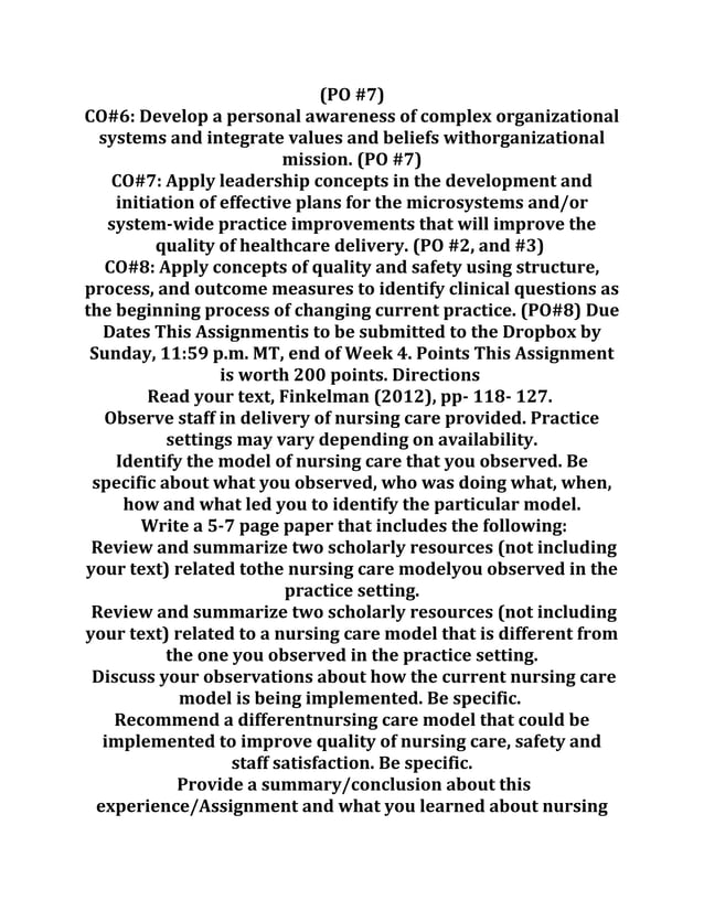 Chamberlain college of nursing nr 447 week 4 assignment nursing care ...