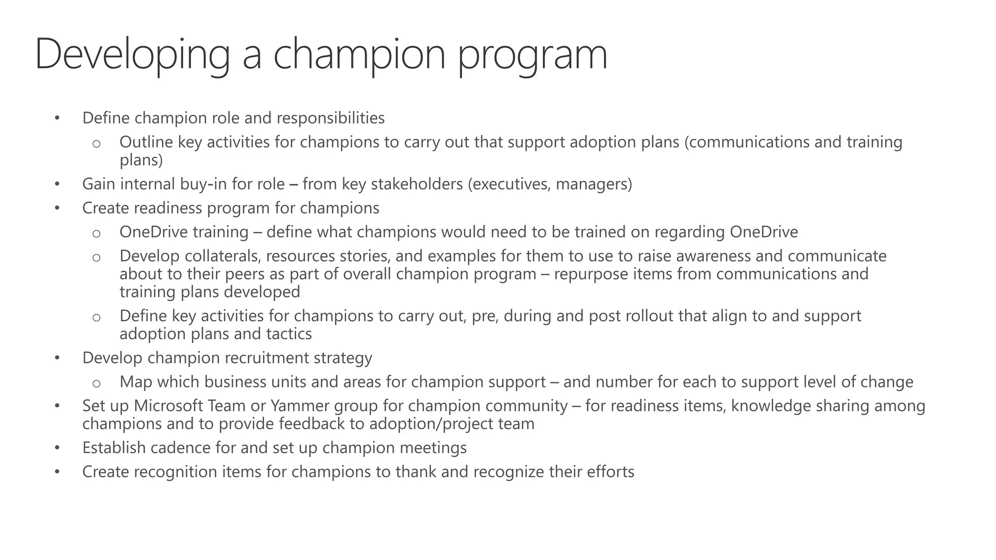 Champion Program Plan - Template for driving adoption of Office 365 | PPT