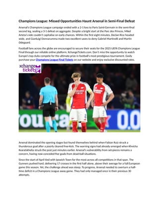 Champions League Missed Opportunities Haunt Arsenal in Semi-Final ...