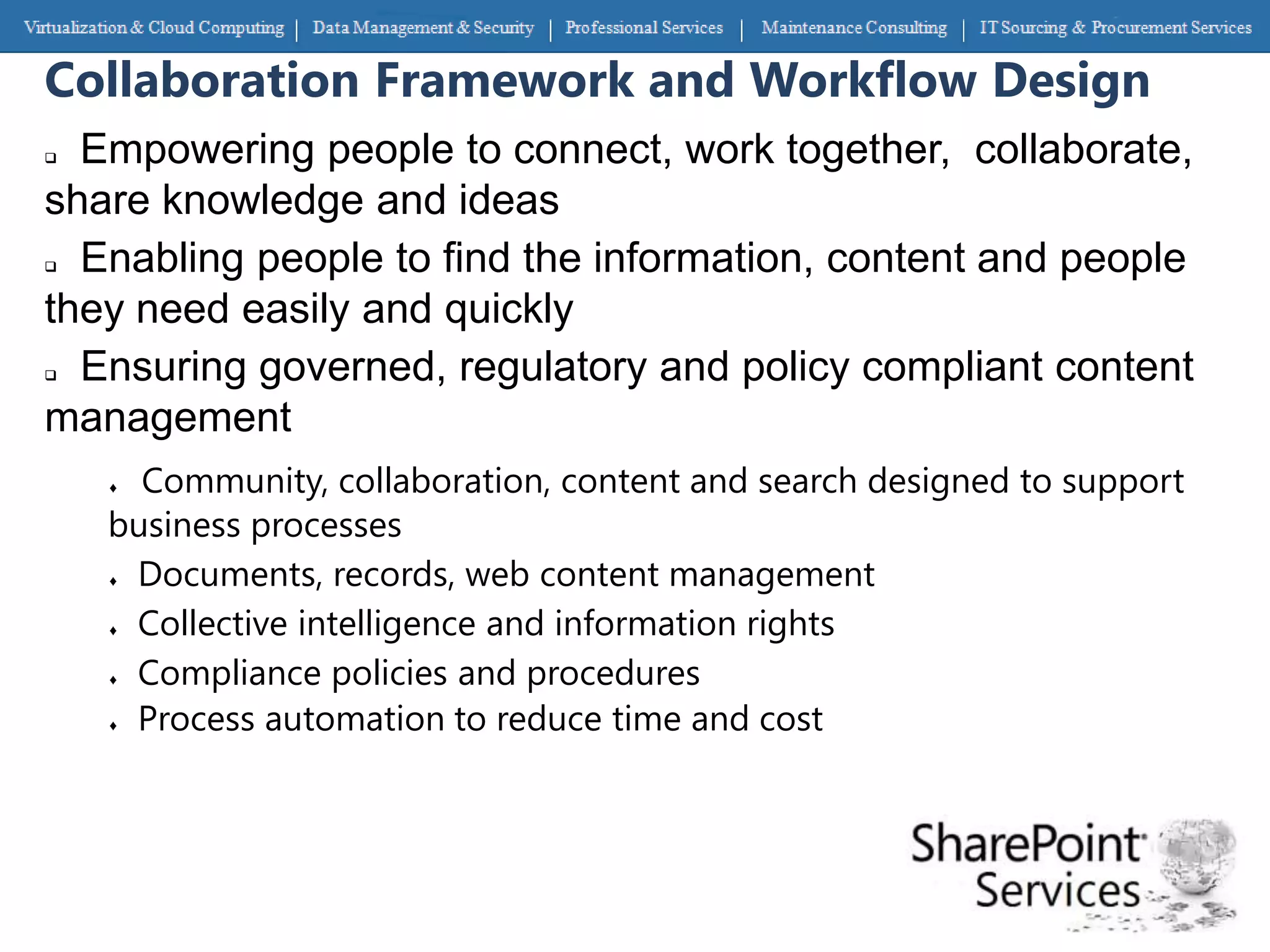 The 5 Pillars of Champion SharePoint Services: | PPTX