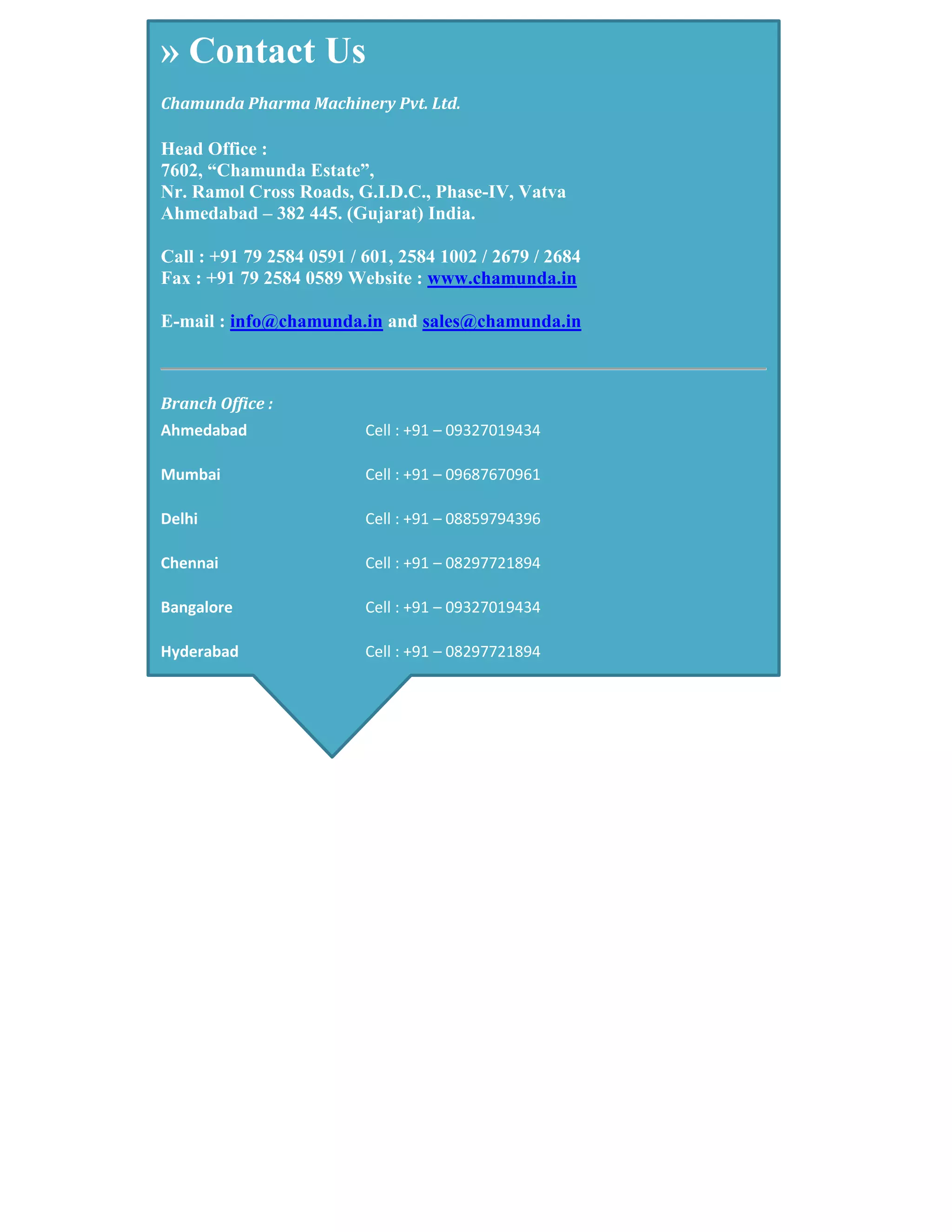 Chamunda Pharmaceutical Machinery | DOCX | Manufacturing Industry | Industries