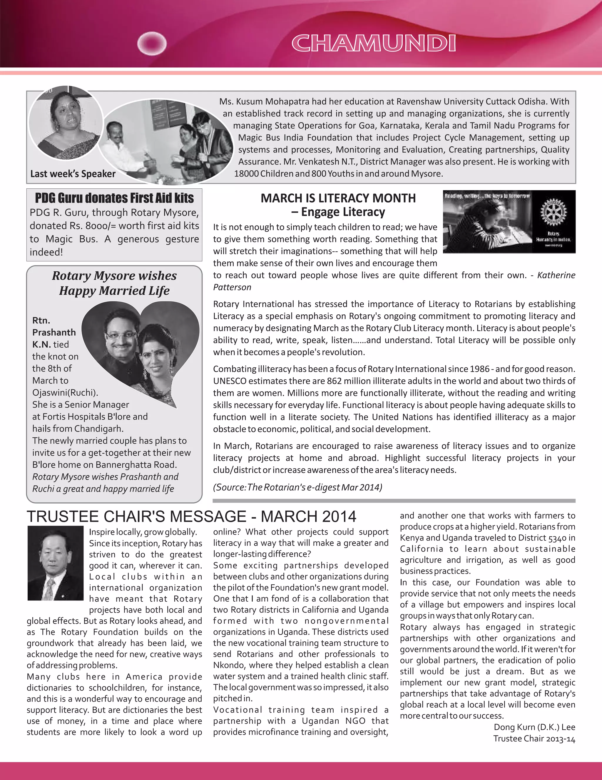 Chamundi #38 Rotary Mysore weekly bulletin 27Mar2014 | PDF
