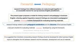 Forging a link between research and pedagogy: A holistic framework for ...