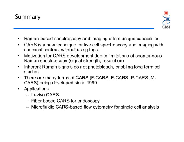 Raman and Coherent anti-Stokes Raman Scattering (CARS) Spectroscopy and ...