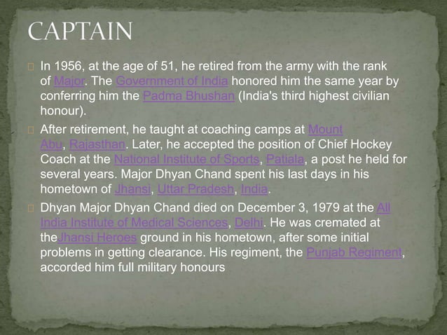 Major Dhyan Chand -phpapp02 | PPT