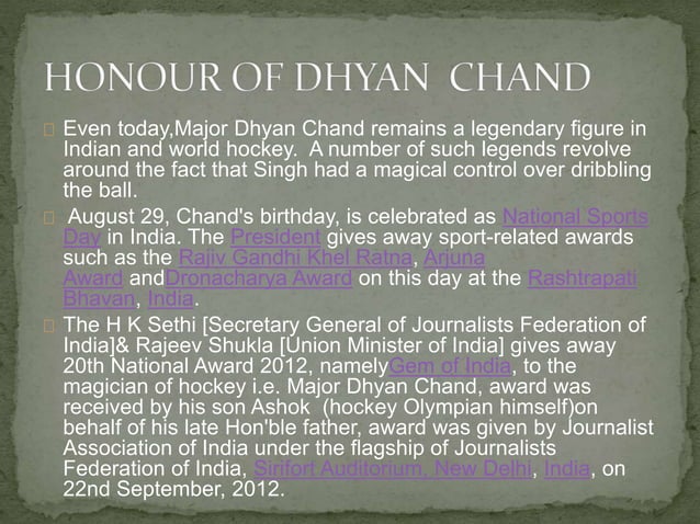 Major Dhyan Chand -phpapp02 | PPT