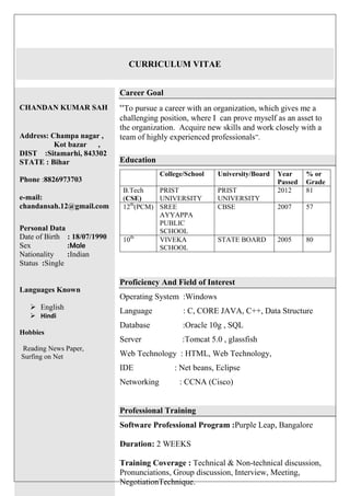Chandan resume | DOCX | Computing | Technology & Computing
