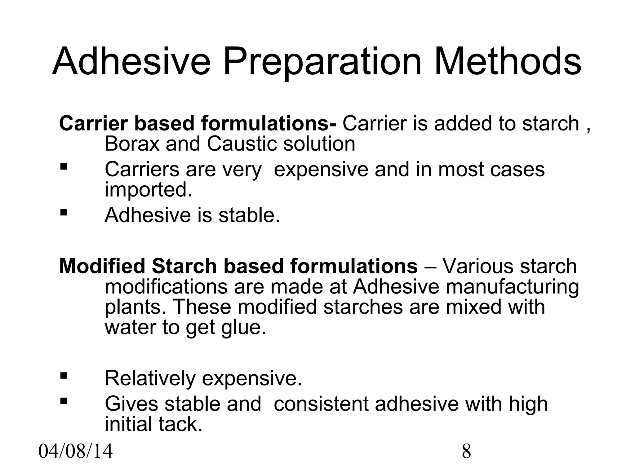 Starch Adhesives for 5 / 3 Ply Corrugation Plant | PPT