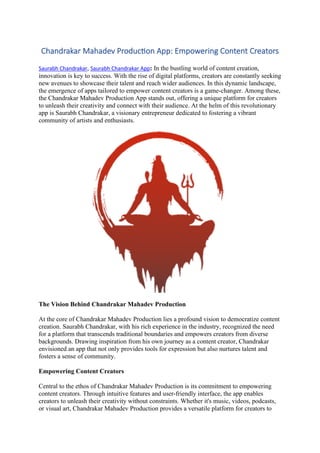 Chandrakar Mahadev Production App - Empowering Content Creators.pdf
