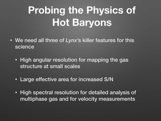 Probing the Detailed Physics of Hot Baryons with Lynx: Predictions from ...