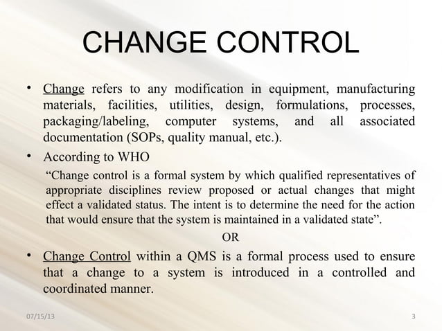 Change control | PPT | Business Administration | Business