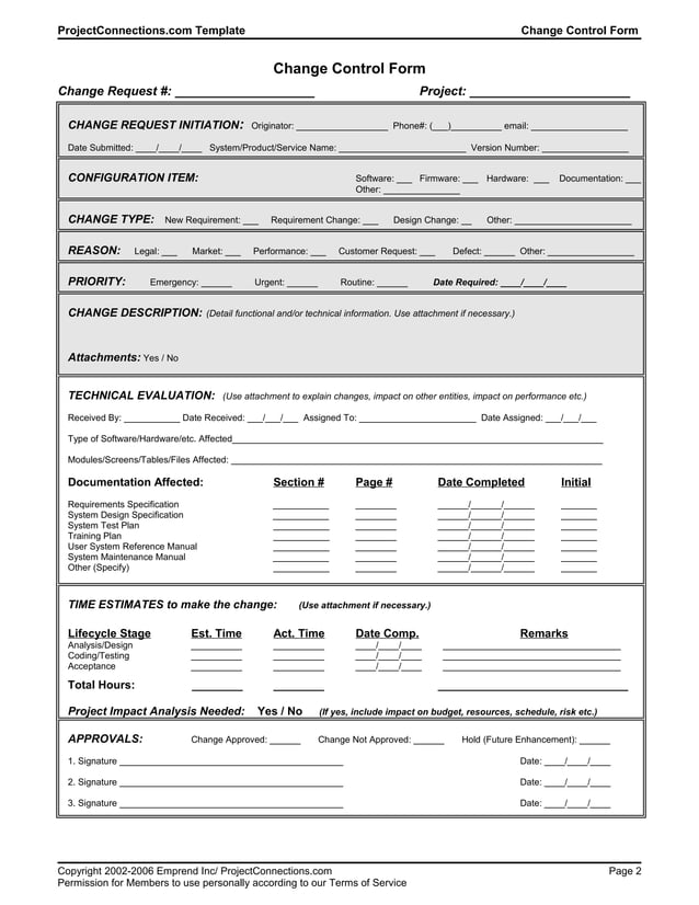 Change controlform | DOC | Technology & Computing