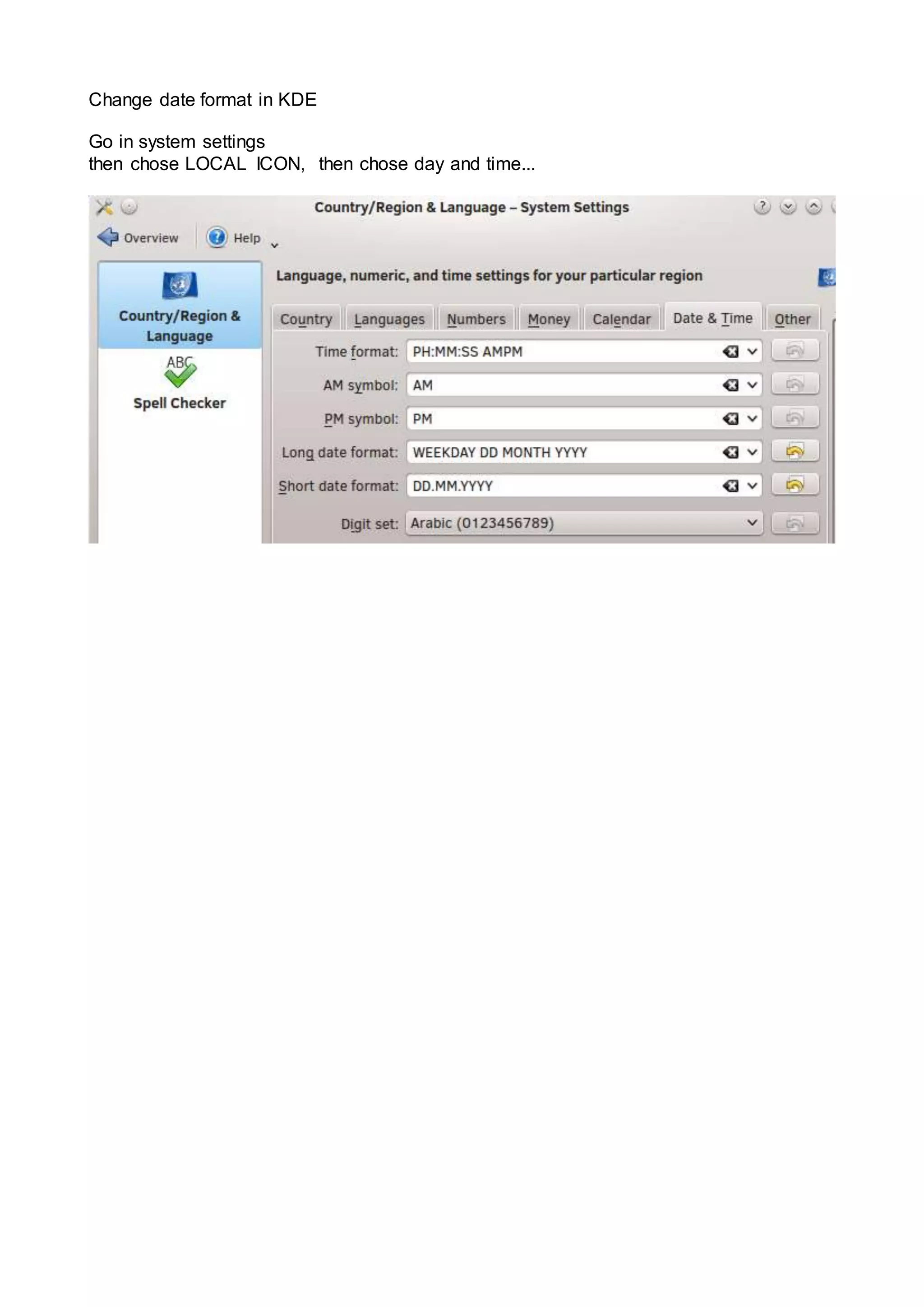 Change date format in kde | DOCX