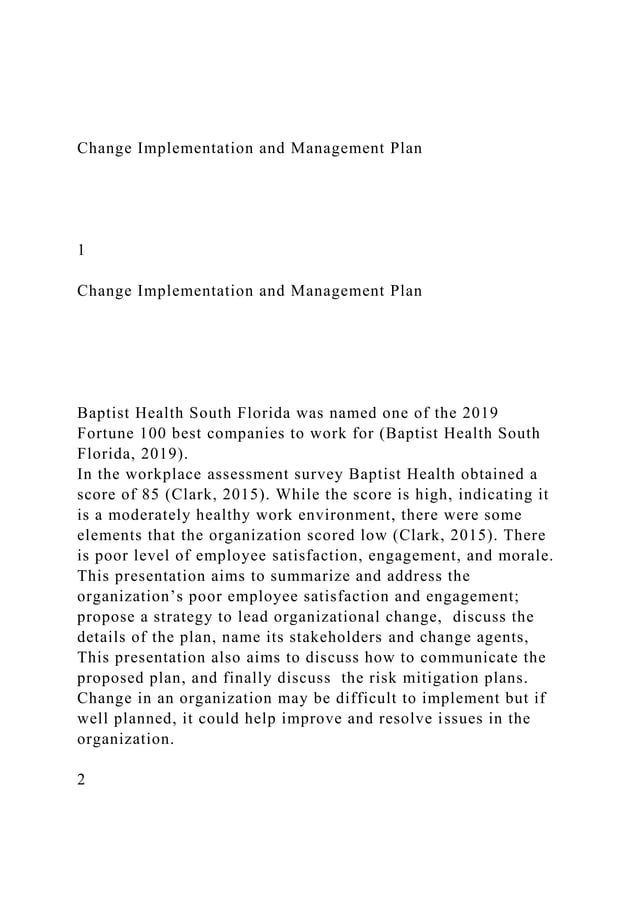 Change Implementation and Management Plan1Change I.docx