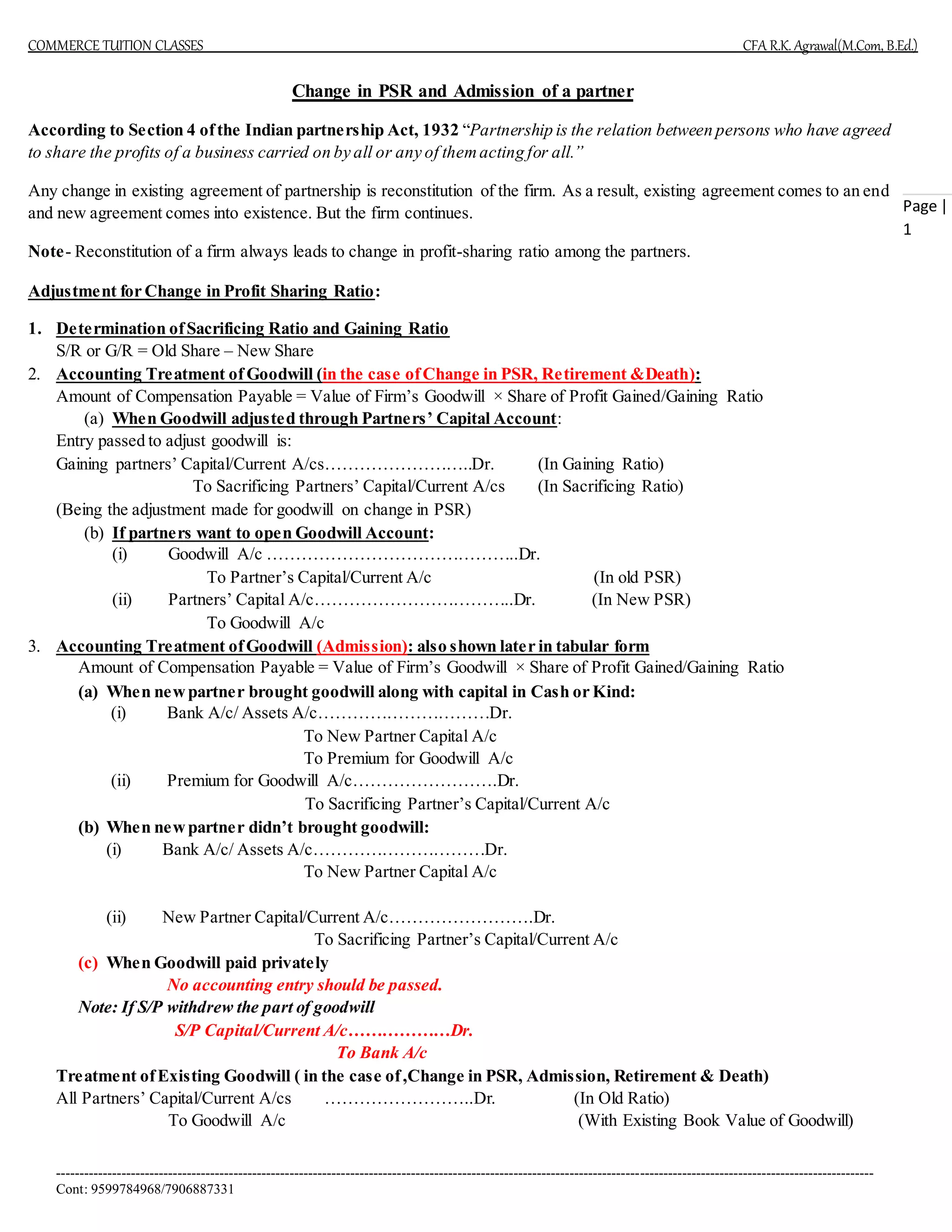 Change in psr and admission of a partner | DOCX