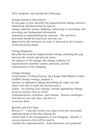 Change Management Application Paper OLCU 615 Week 8 Assignme.docx