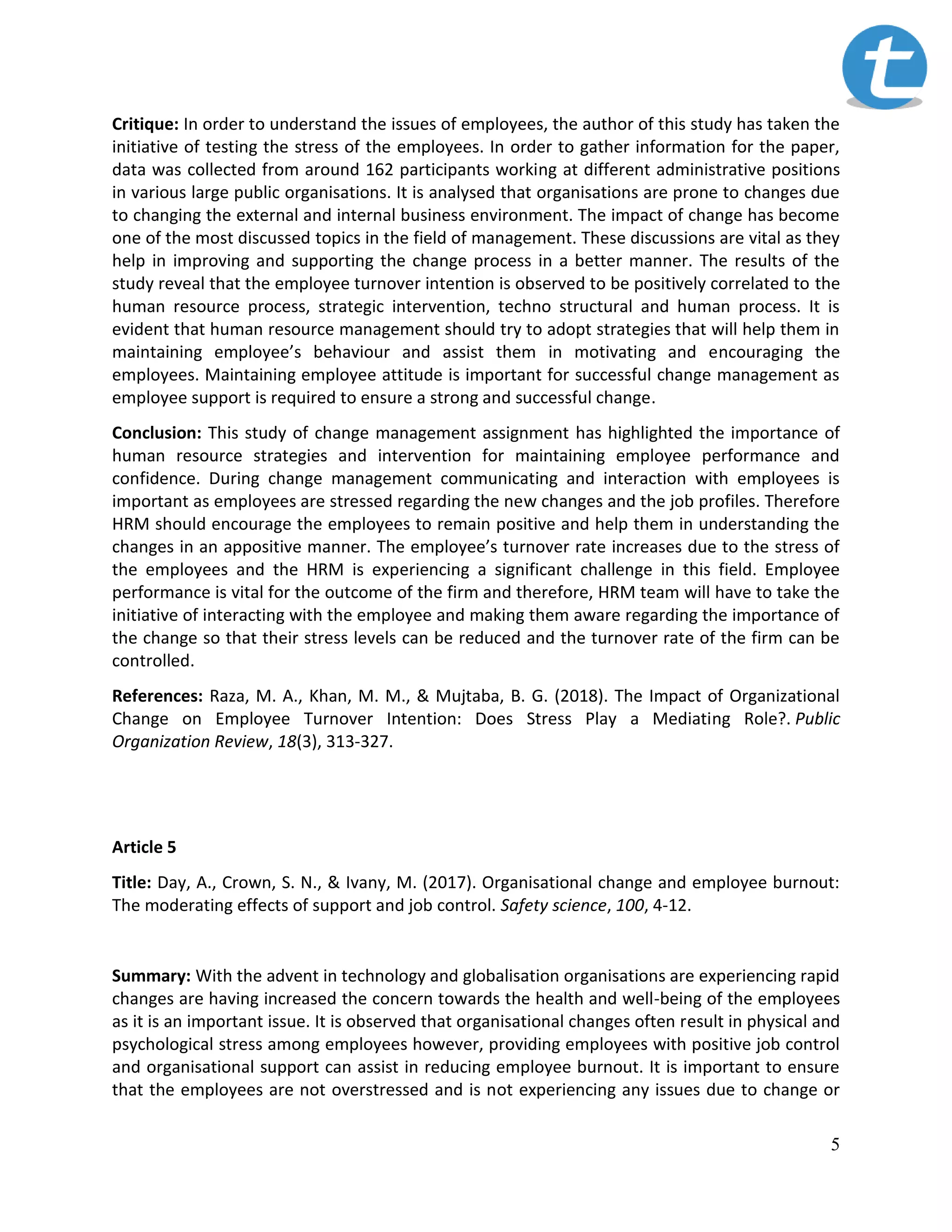 Change management assignment on organizational challenges | PDF