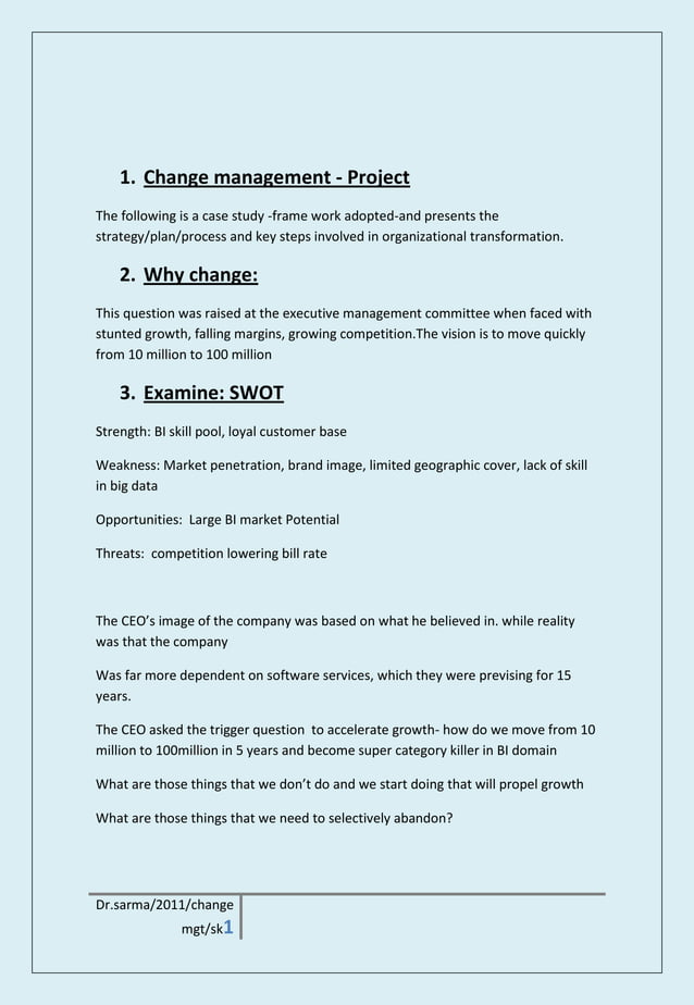 Change management case study | DOCX | Business Administration | Business
