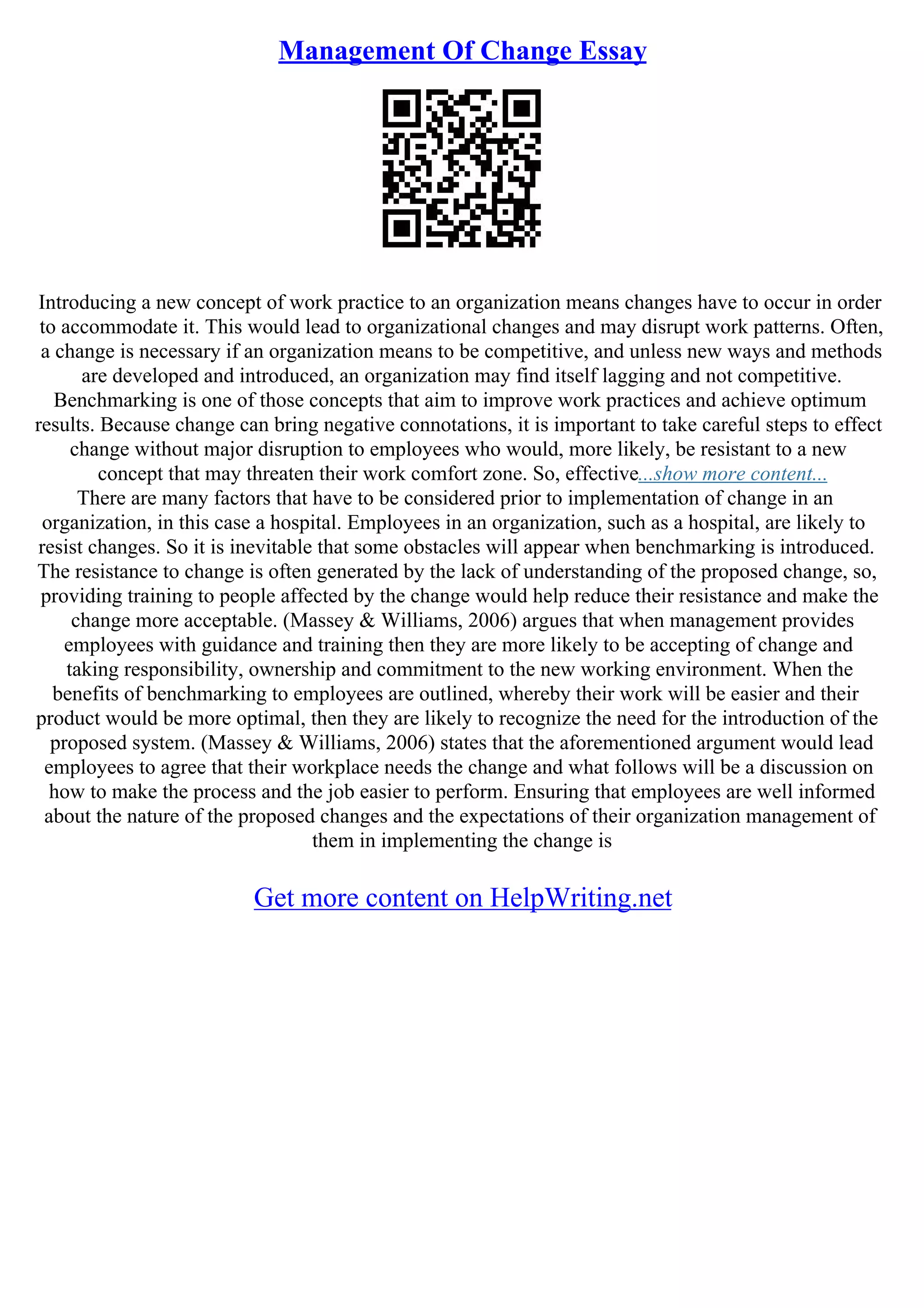 Change Management Essay | PDF