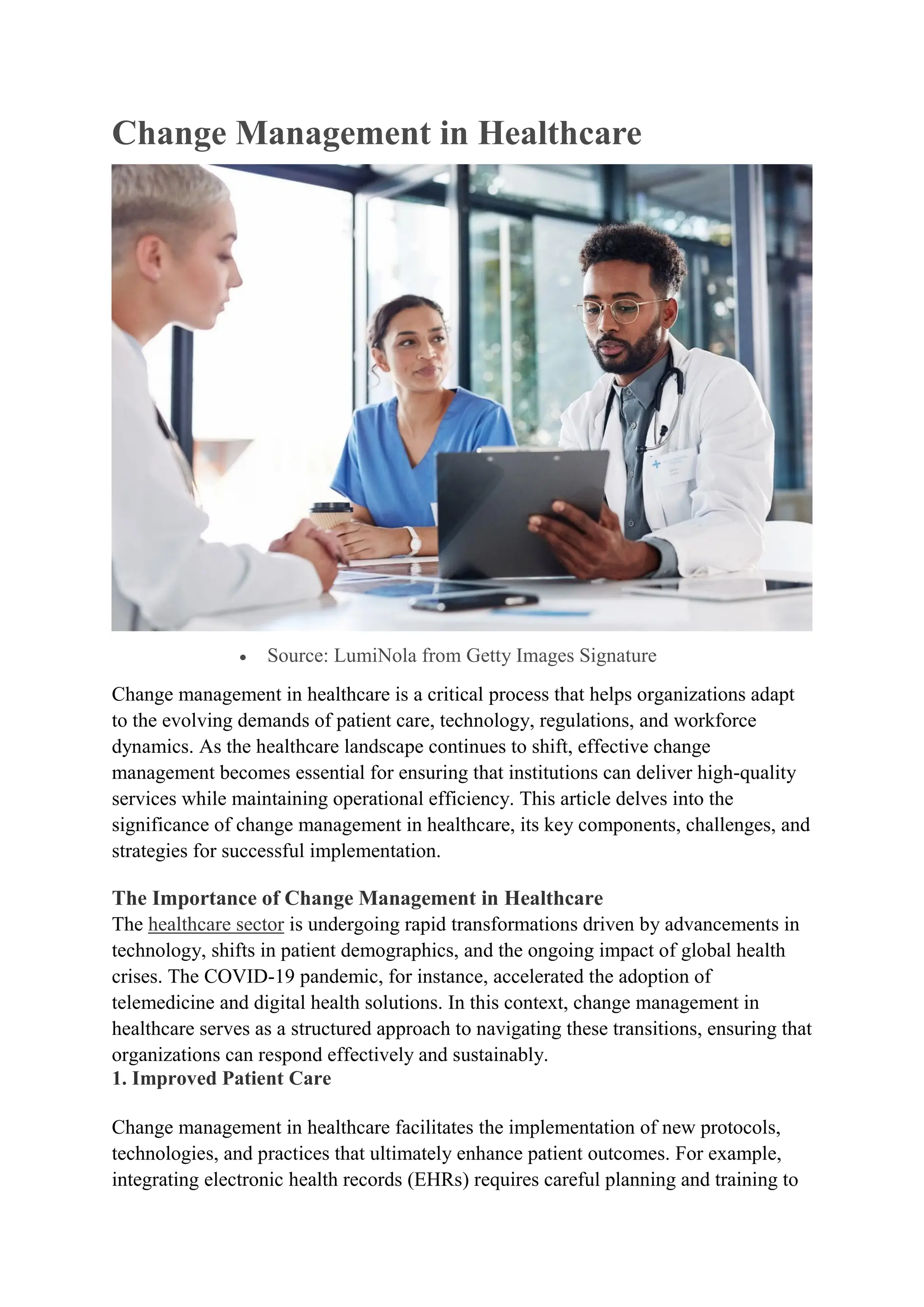 Change Management in Healthcare: Importance, Challenges & Strategies ...