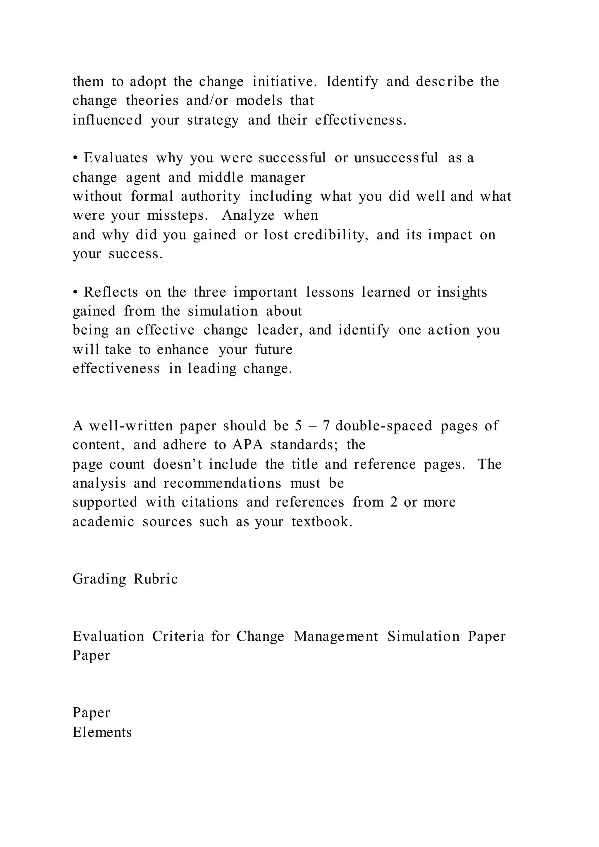 Change Management Simulation Reflection Paper Week 6 Assignm | DOCX